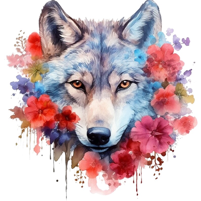 Floral Wolf Clipart Set PNG Images High-resolution Wolf With - Etsy