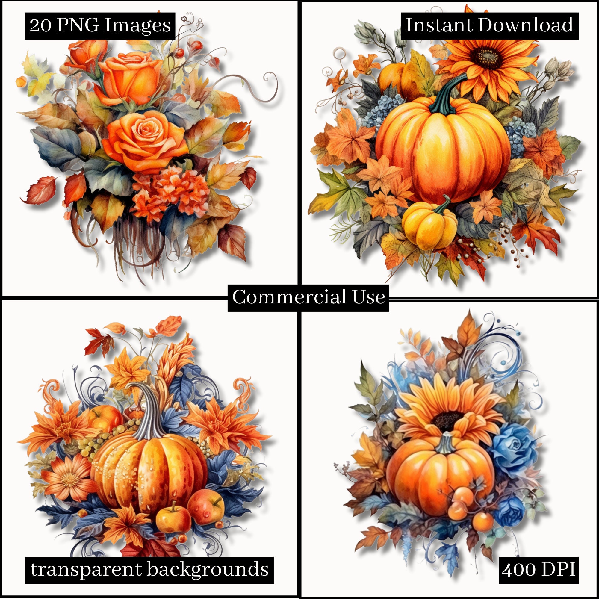 Autumn Floral Clipart Collection PNG Graphics Perfect for DIY - Etsy