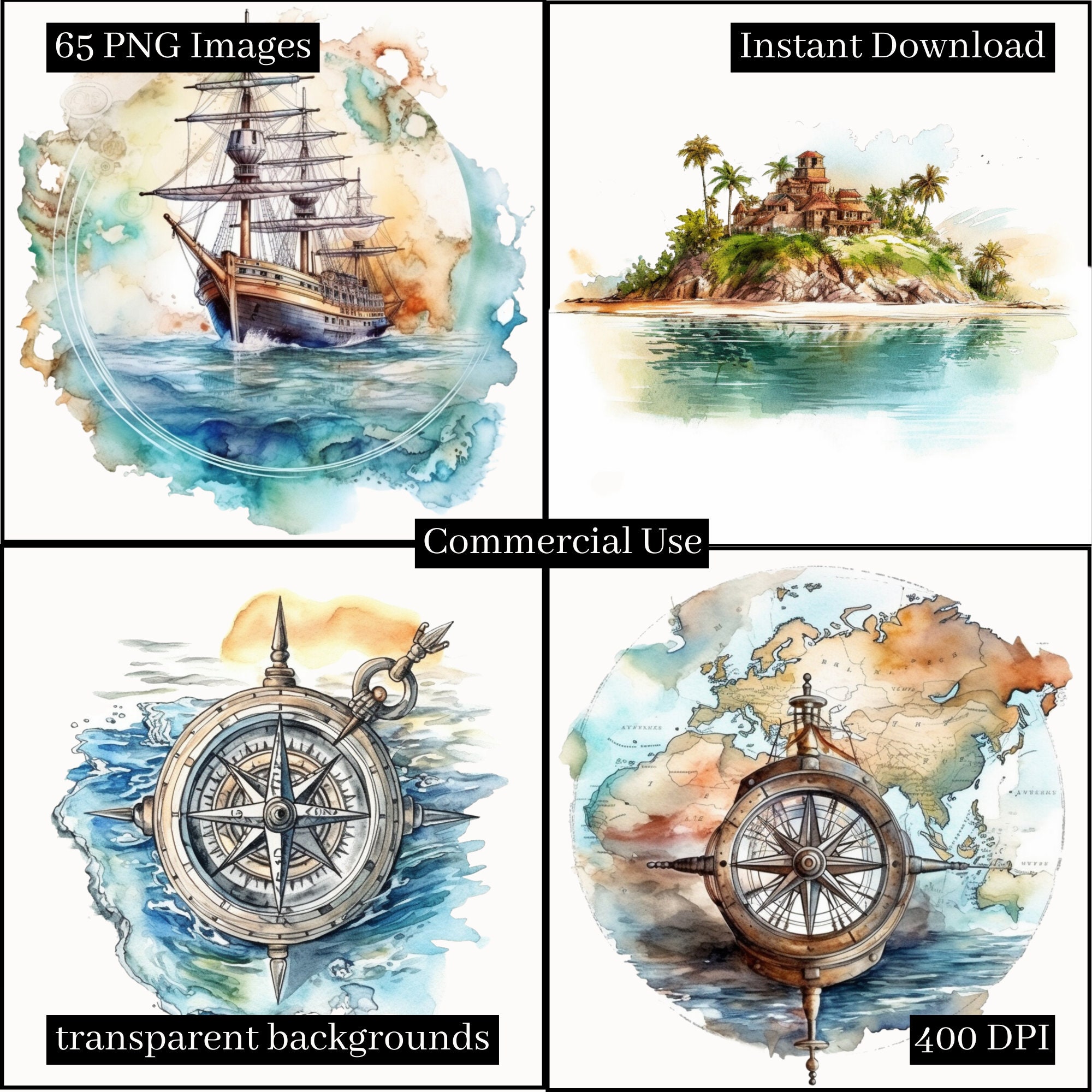 Nautical Clipart Collection PNG Graphics, for DIY Projects, Maritime ...