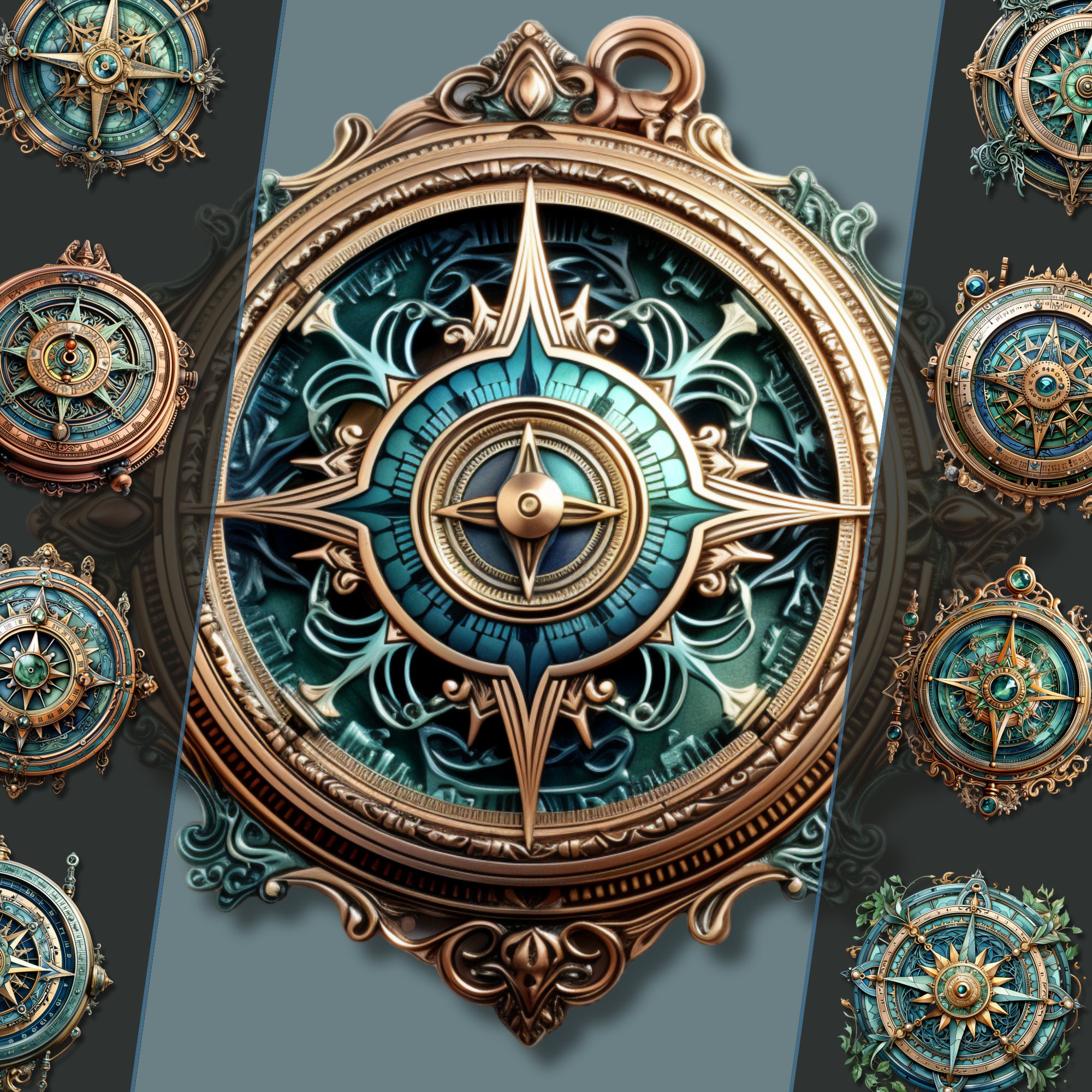 Ornate Compass Clipart Bundle, Intricate Navigation PNG Clipart ...