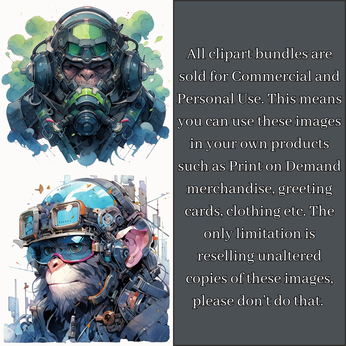 Cyberpunk Chimpanzee Clipart Bundle, PNG, for Digital Art, Junk Journal ...