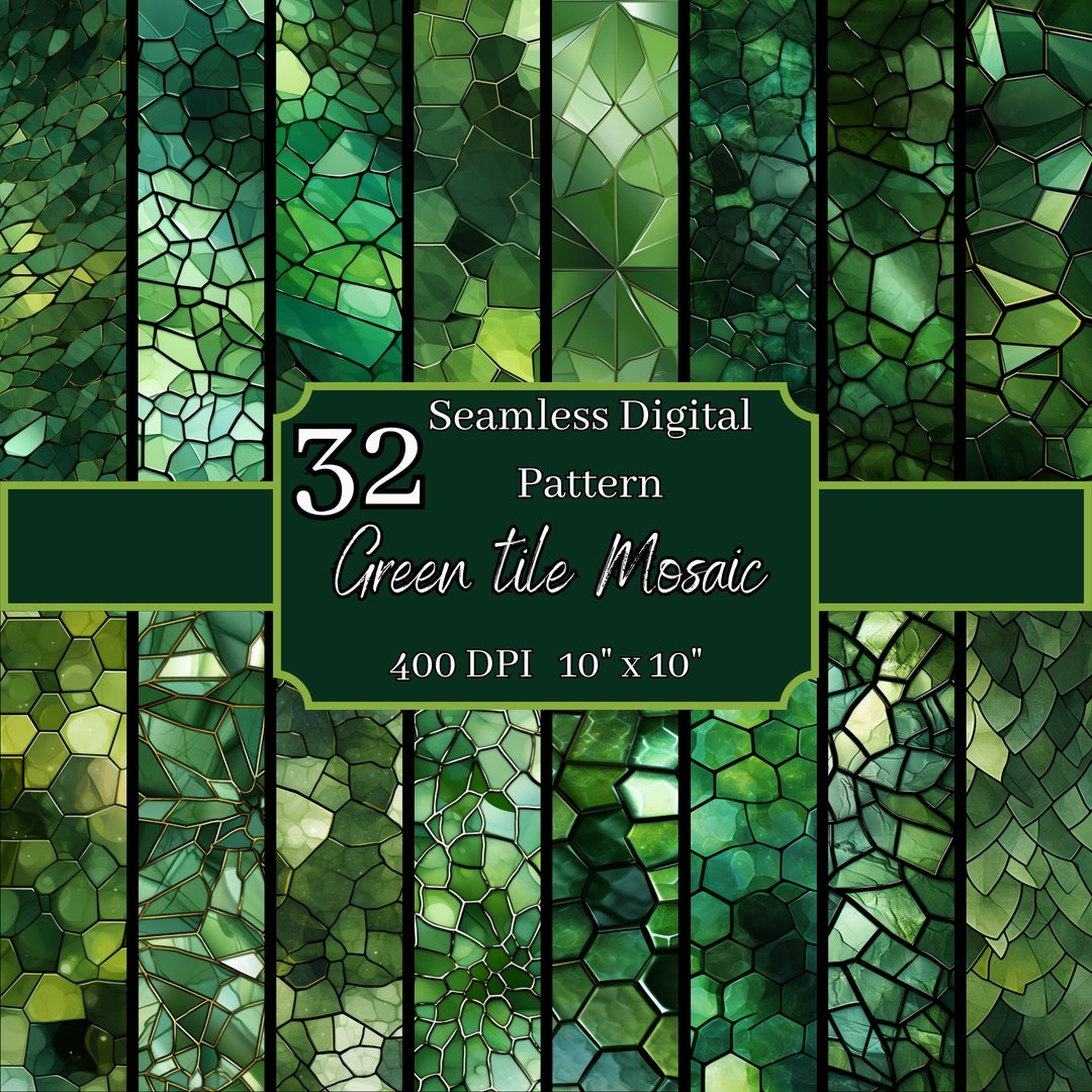 Green Tile Mosaic Seamless Patterns Bundle, Vibrant 400 DPI, 10x10 Inch ...