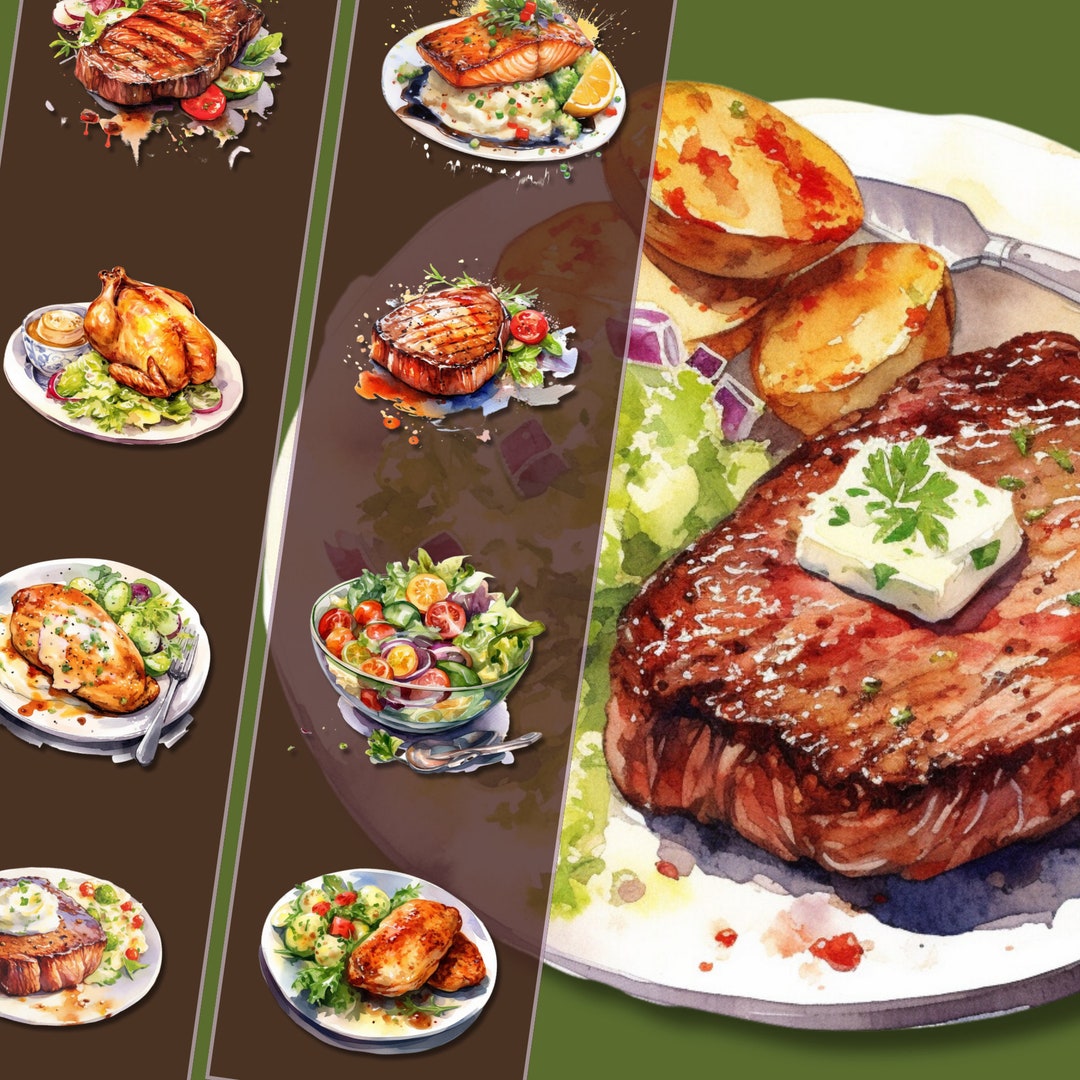 Dinner Meals Clipart Bundle - Delicious Food Illustrations, PNG Files ...