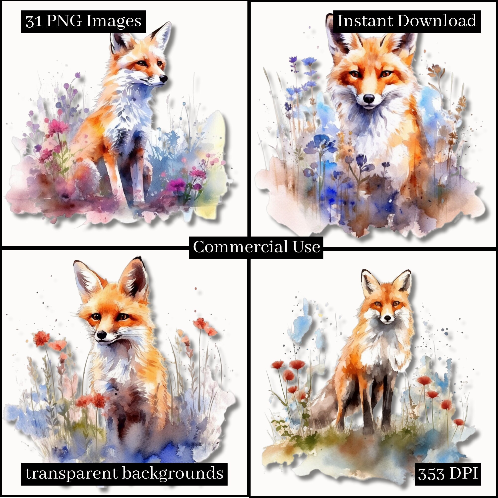 Fox Clipart Collection PNG Graphics Transparent Background - Etsy