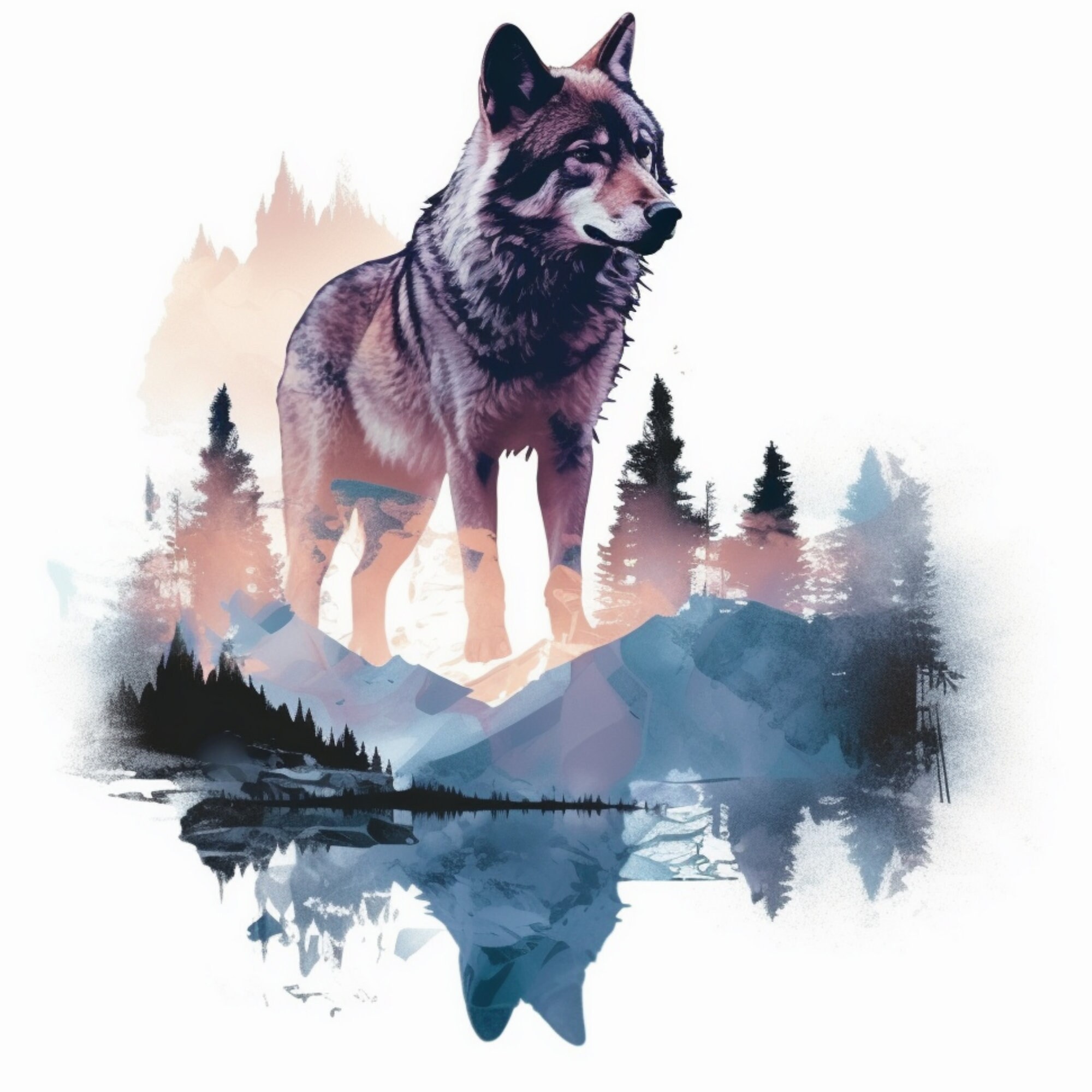 Double Exposure Wolf Clipart Bundle High-resolution PNG - Etsy