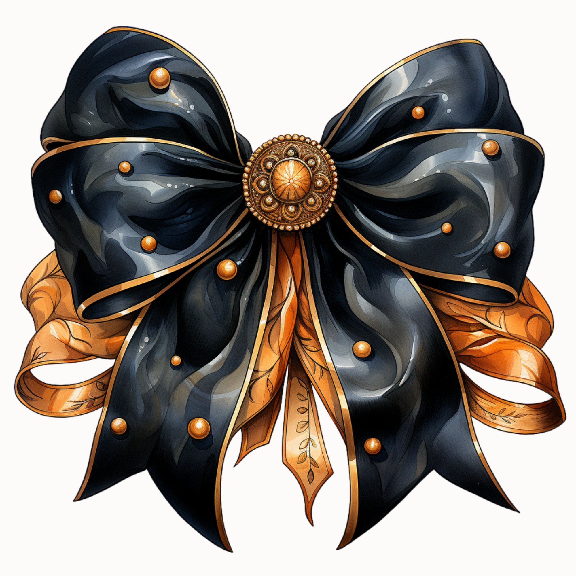 Black and Gold Bow Clipart Bundle, Transparent Background, Elegant Bow ...