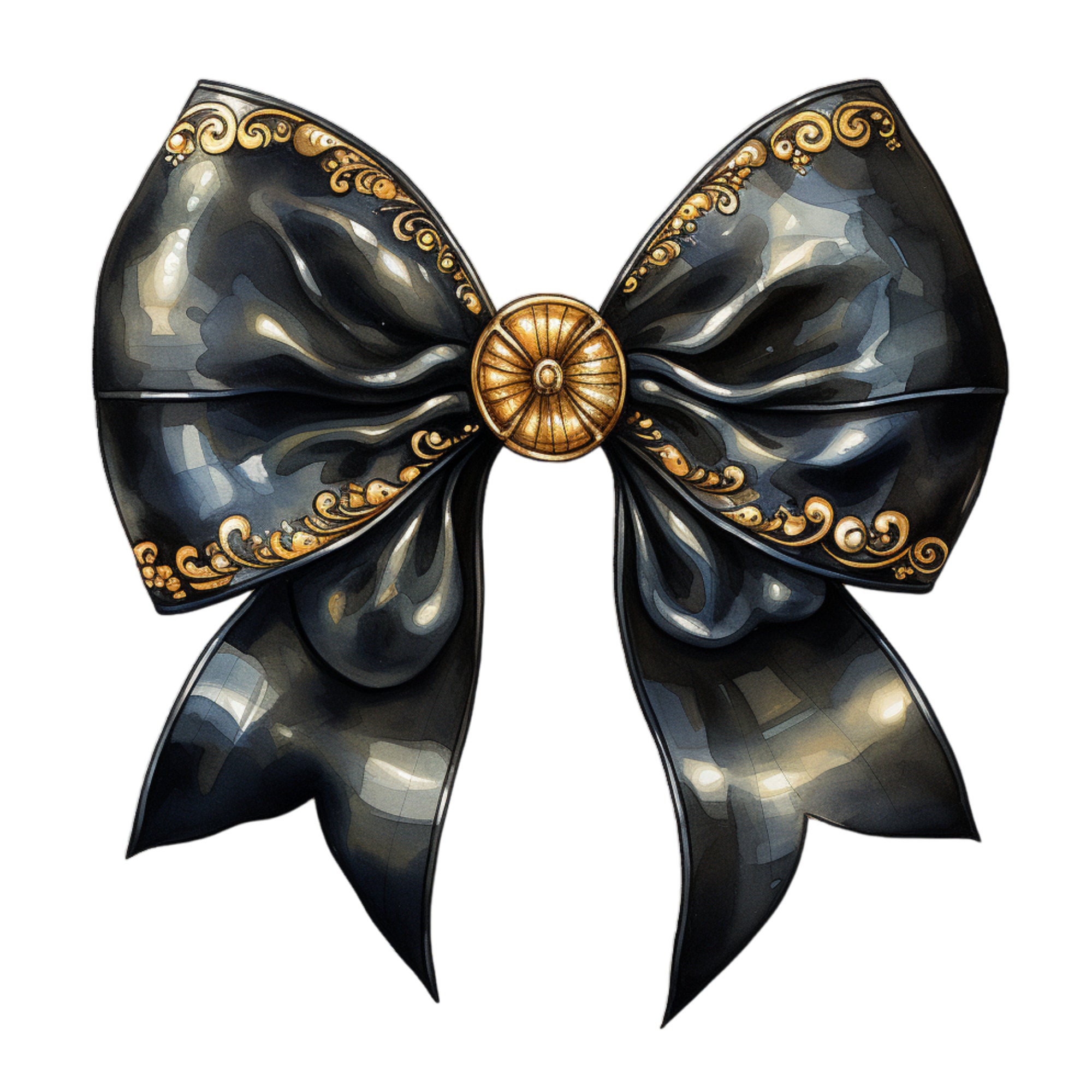 Black and Gold Bow Clipart Bundle, Transparent Background, Elegant Bow ...