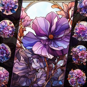 Stained Glass Violets Clipart Bundle, Colorful Floral Illustrations ...