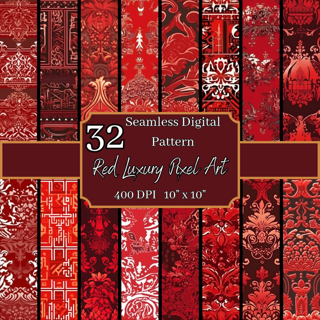 Red Luxury Pixel Art Seamless Patterns Bundle, High-resolution 400 DPI ...