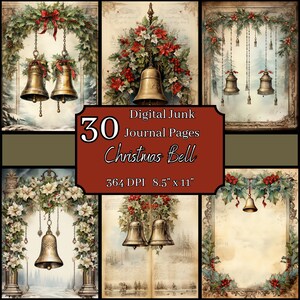 Christmas Bell Junk Journal Pages Bundle, 8.5x11, 364 DPI, Commercial ...