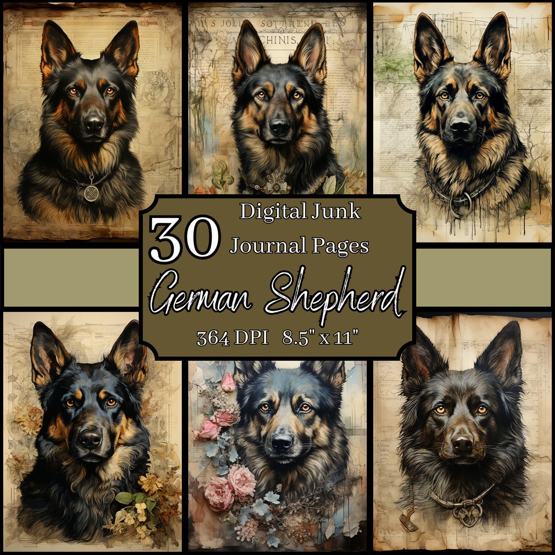 German Shepherd Junk Journal Pages Bundle, 8.5x11, 364 DPI, Commercial ...