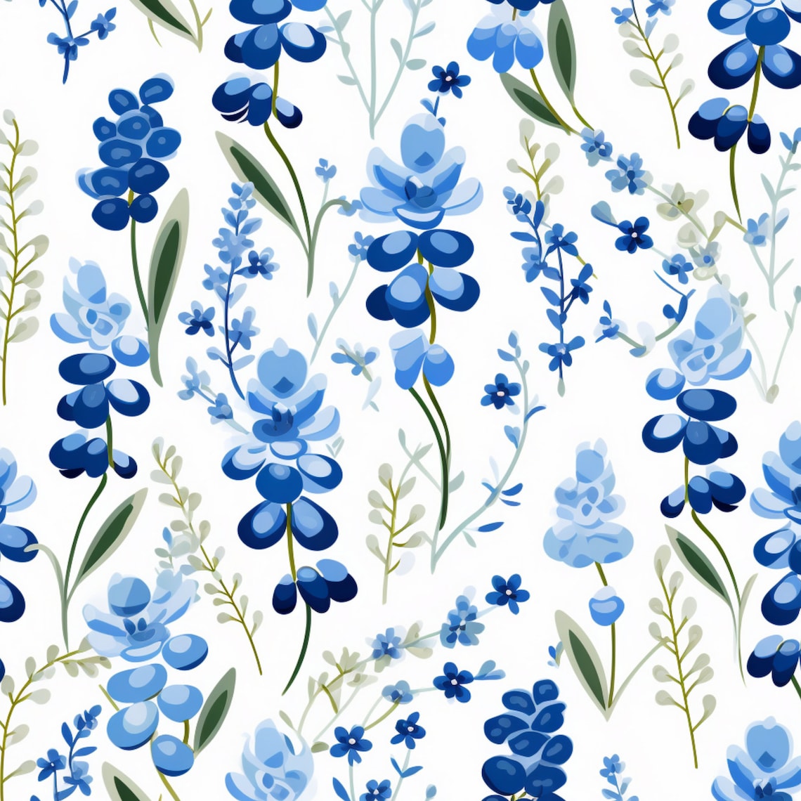 Bluebonnet Seamless Patterns Bundle, Rich 400 DPI, 10x10 Inch Floral ...