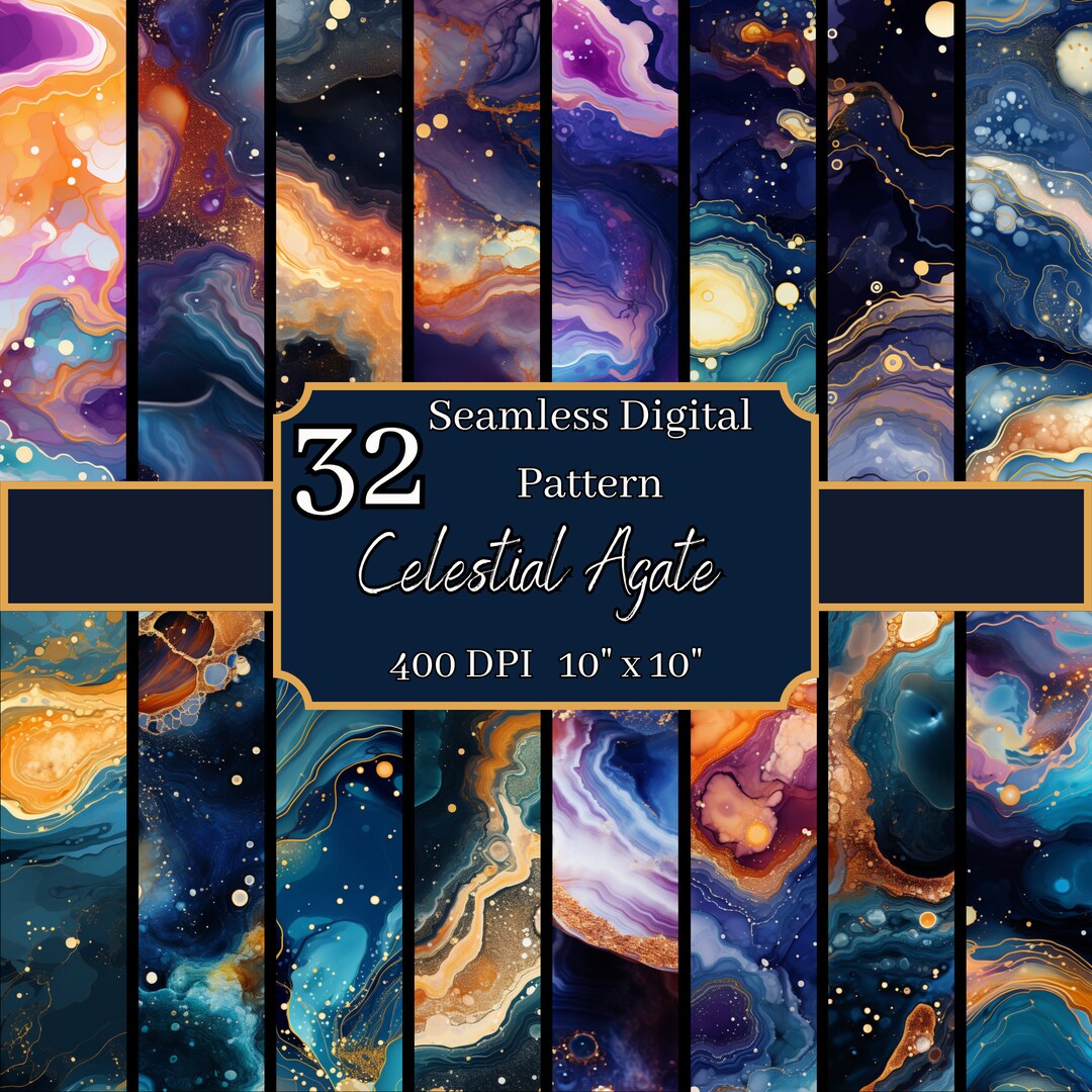 Celestial Agate Seamless Patterns Bundle, Mystical 400 DPI, 10x10 Inch ...