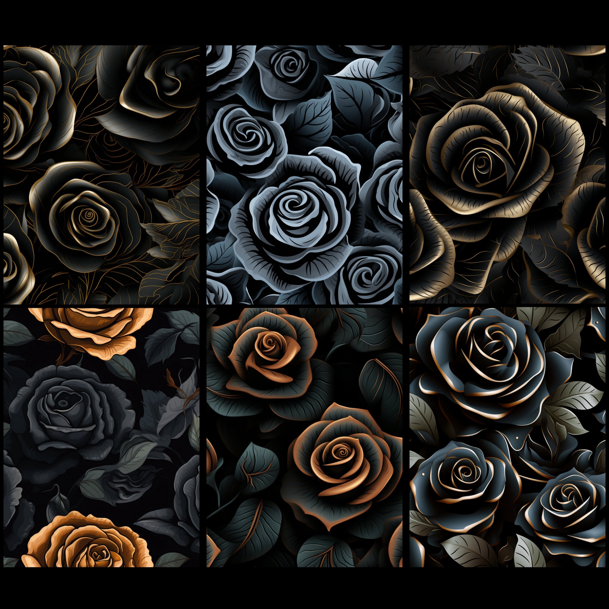 Black Rose Seamless Patterns Bundle Elegant 400 DPI 10x10 - Etsy