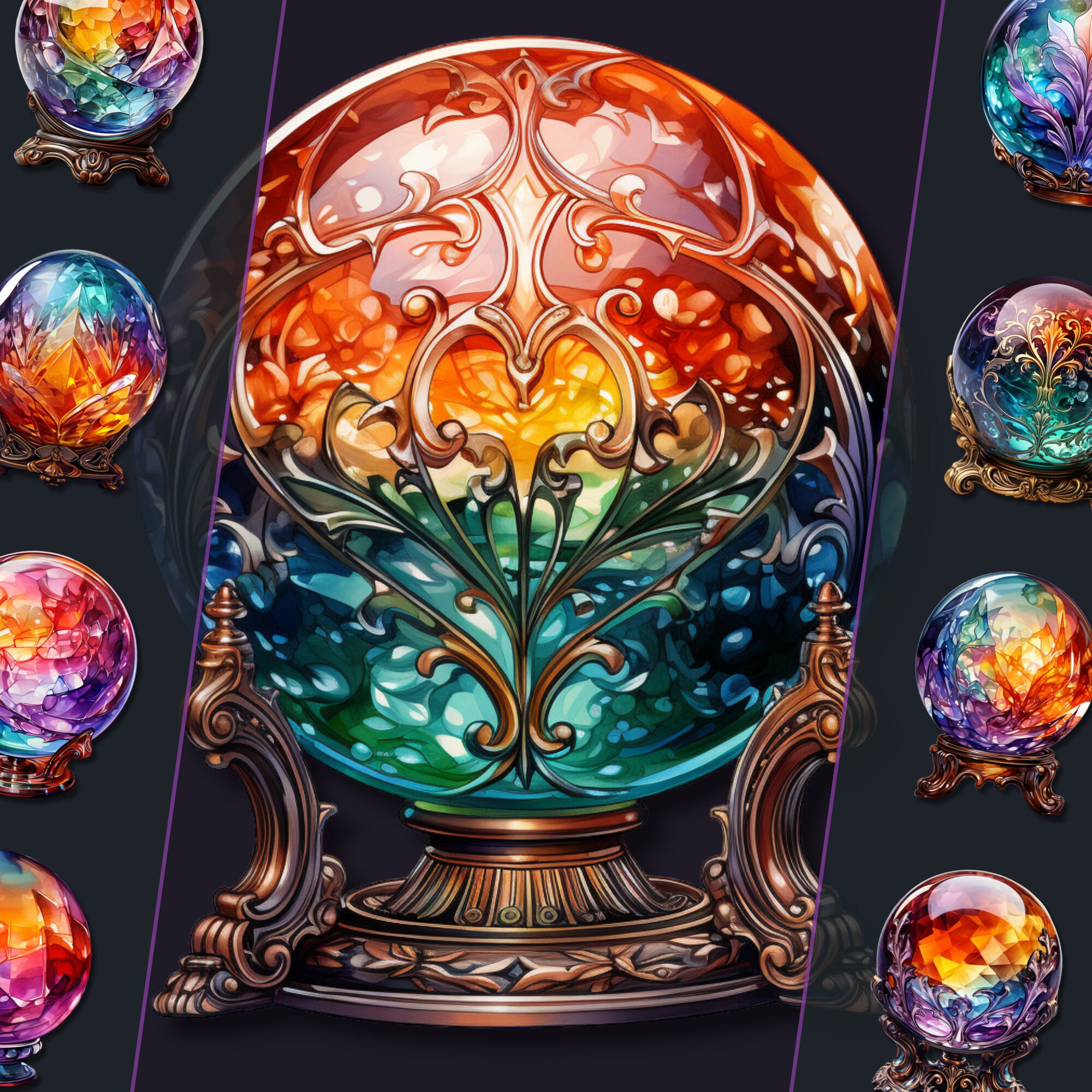 Magical Colorful Crystal Ball PNG Clipart Bundle for Personal ...