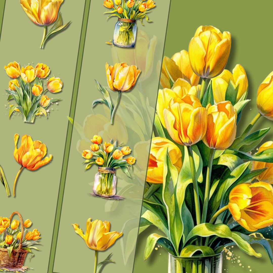 Yellow Tulip Clipart Bundle High-quality PNG Files, Instant Download ...
