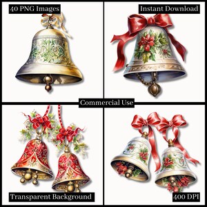 Christmas Bells Clipart Bundle, PNG, Ideal for Digital Art, Crafts ...
