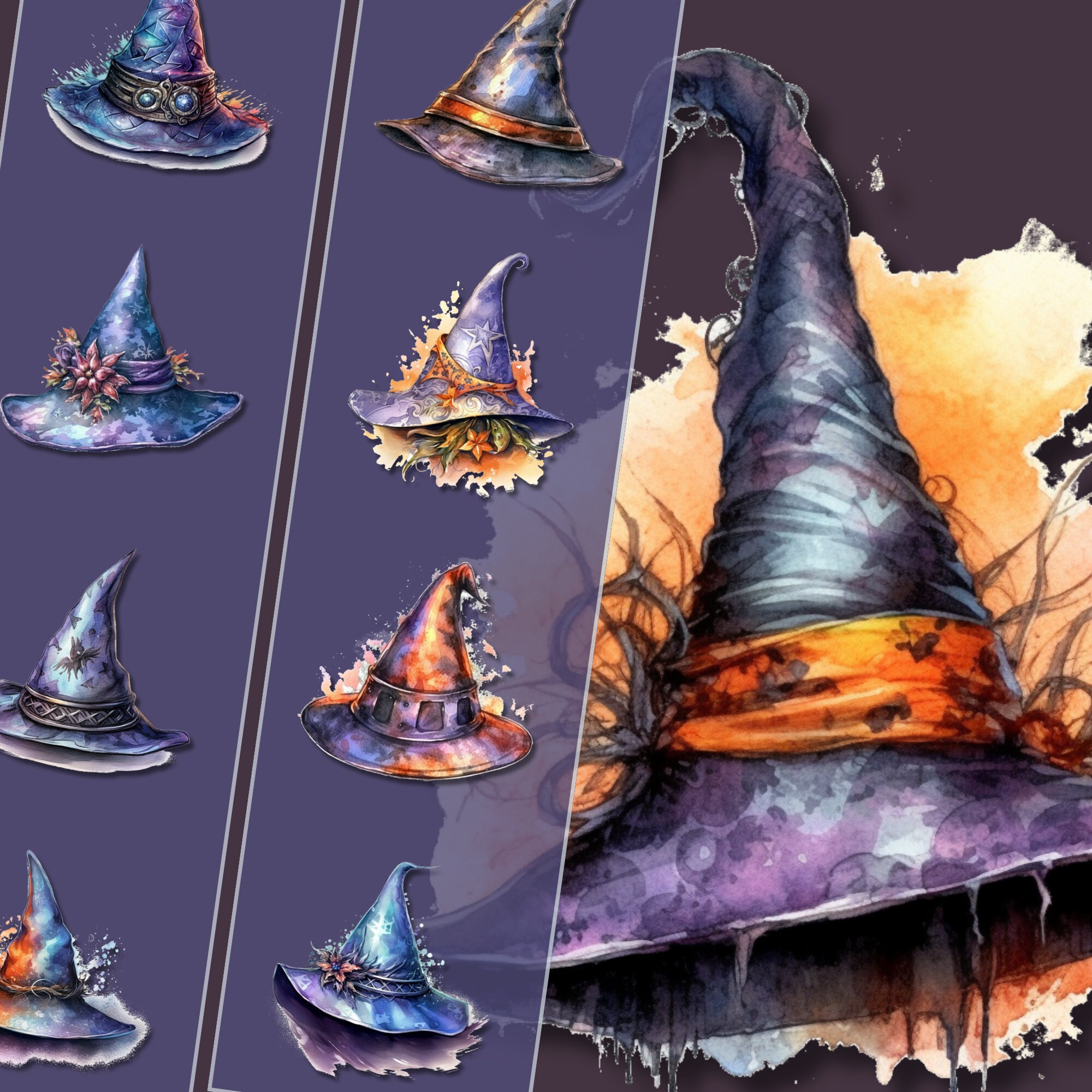 Witch Hat Clipart Bundle Fantasy or Halloween PNG Files - Etsy