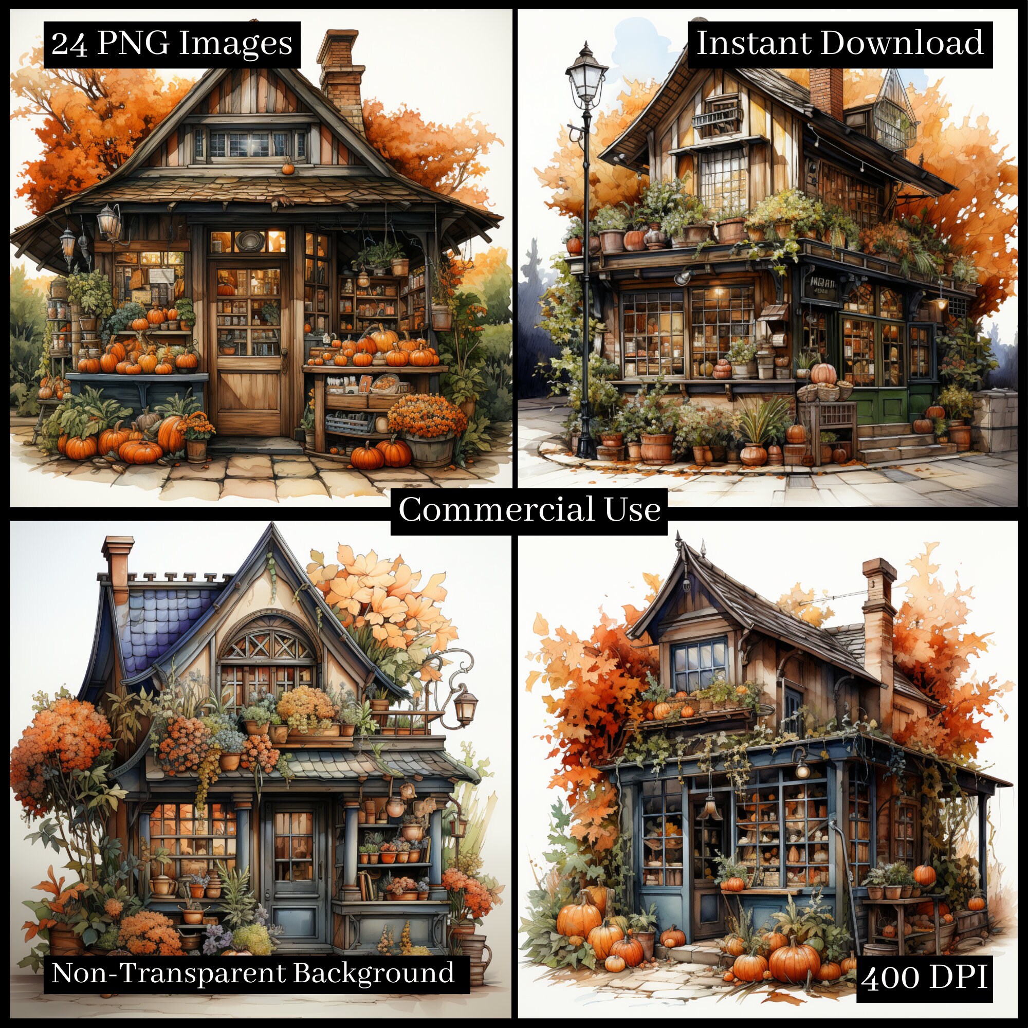 Autumn Store Fron Clipart Bundle PNG Format for Artistic - Etsy