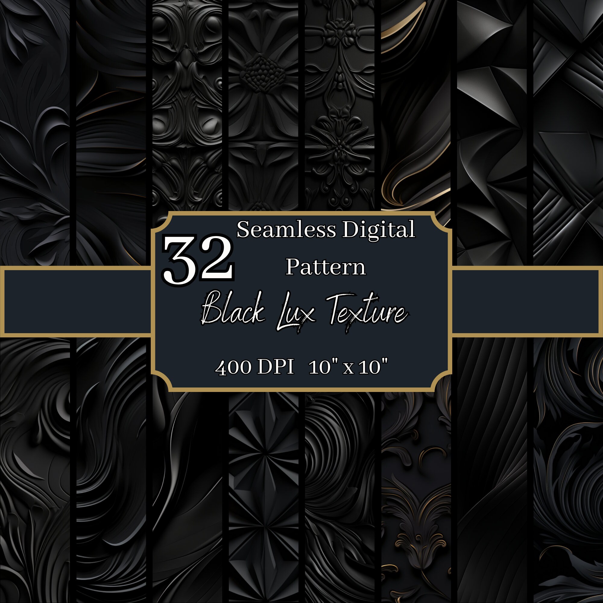 Black Lux Texture Seamless Patterns Bundle, Chic 400 DPI, 10x10 Inch High-end Digital ...