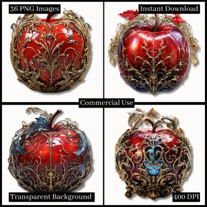 Magic Apple Clipart Bundle, Ornate Enchanted Fruit Designs ,PNG Format ...