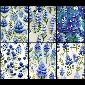 Bluebonnet Papercraft Inspired Seamless Patterns Bundle, High ...