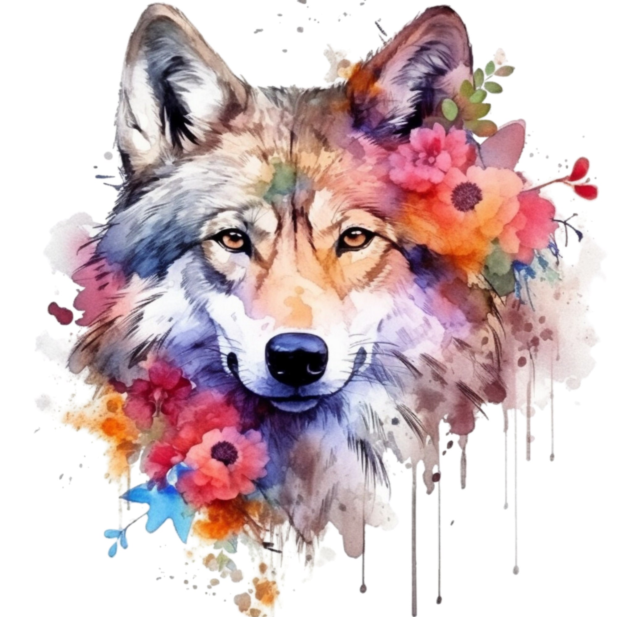 Floral Wolf Clipart Set PNG Images High-resolution Wolf With - Etsy