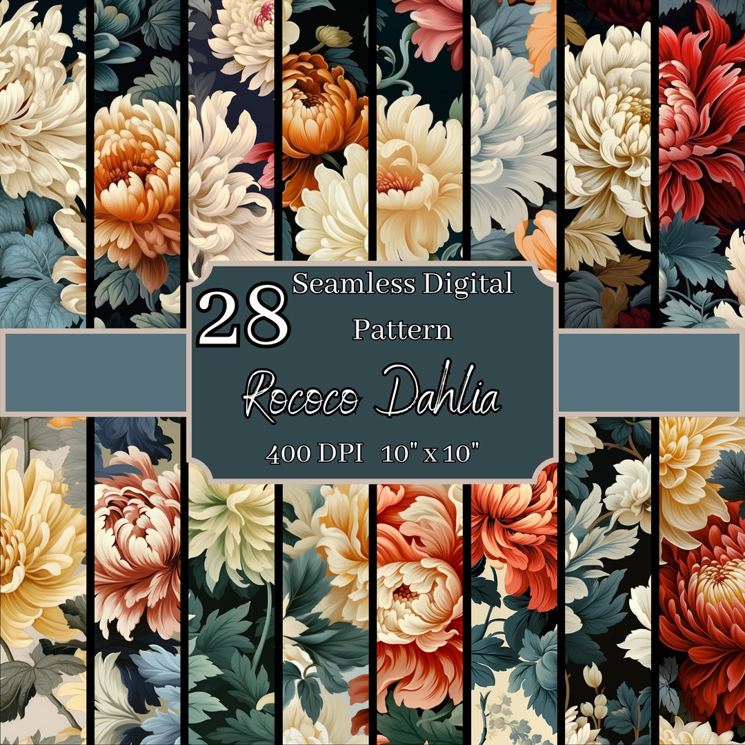 Vintage Rococo Dahlia Seamless Patterns Bundle, High-resolution 400 DPI ...