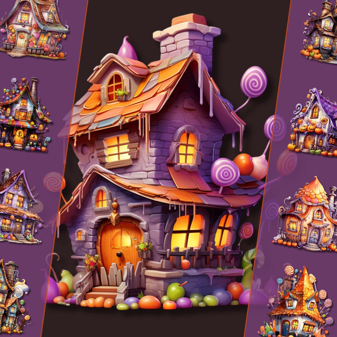Cute Cartoon Halloween Candy House Clipart Bundle, PNG, for Digital Art ...