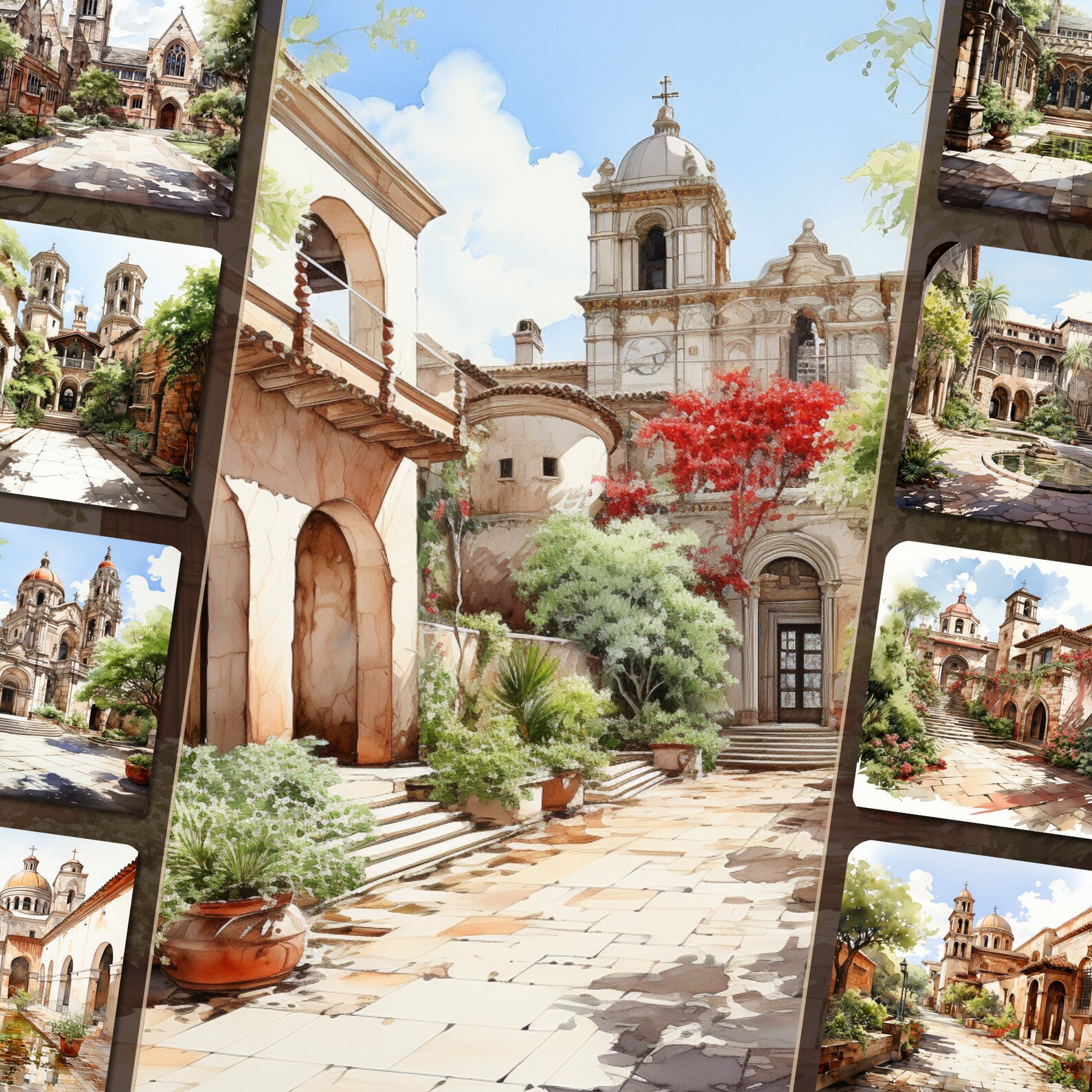 Church Courtyard Clipart Bundle PNG Format for Artistic - Etsy