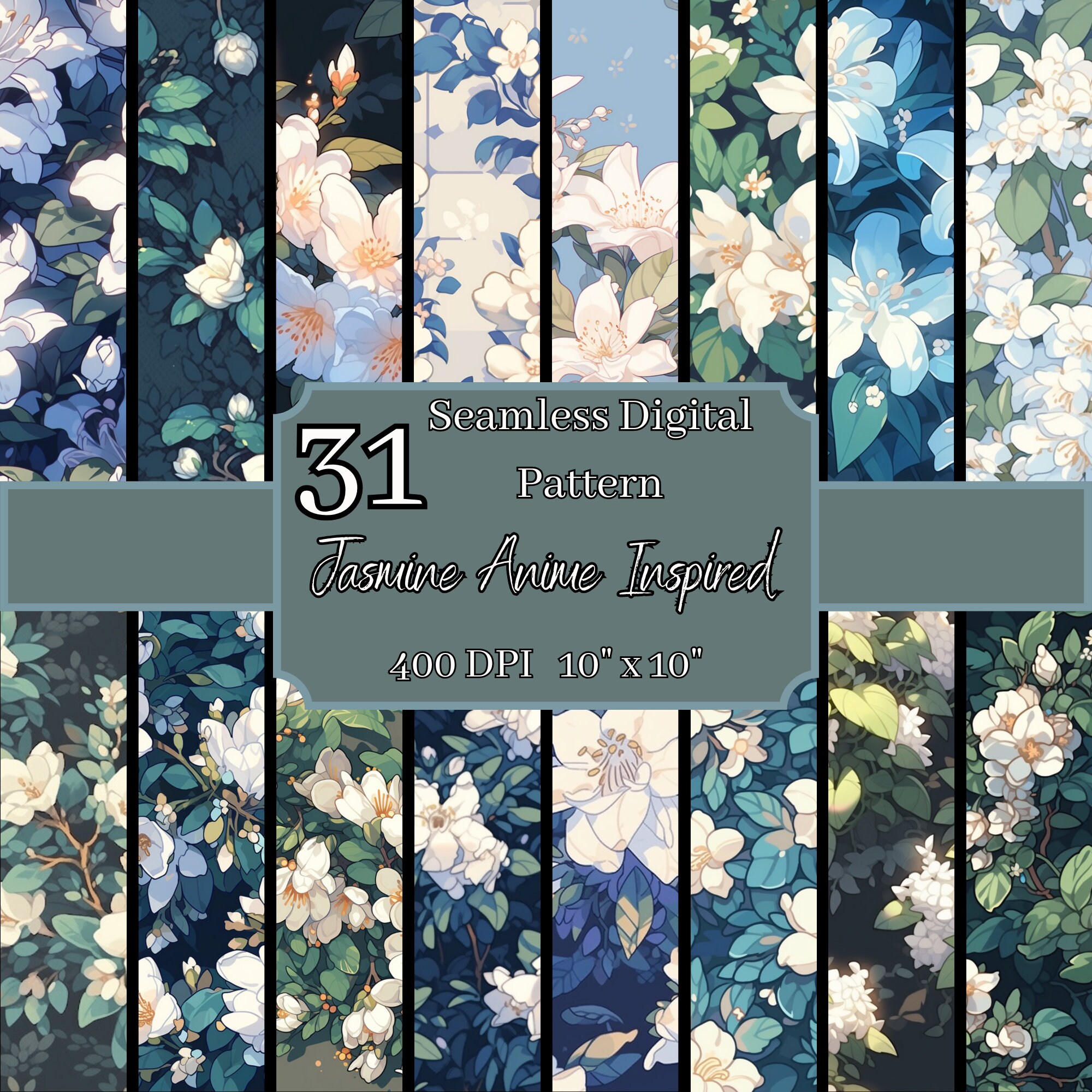 Jasmine Anime-inspired Seamless Patterns Bundle, Enchanting 400 DPI ...