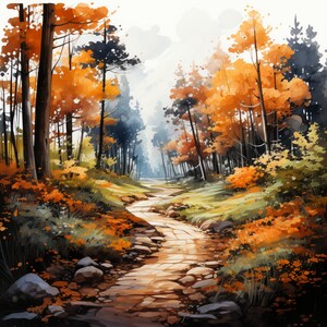 Autumn Forest Path Clipart Bundle, Enchanting Seasonal Illustrations ...