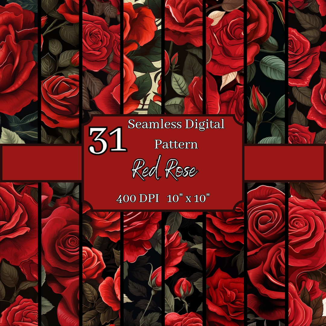 Red Rose Seamless Patterns Bundle, High-resolution 400 DPI, 10x10 Inch ...