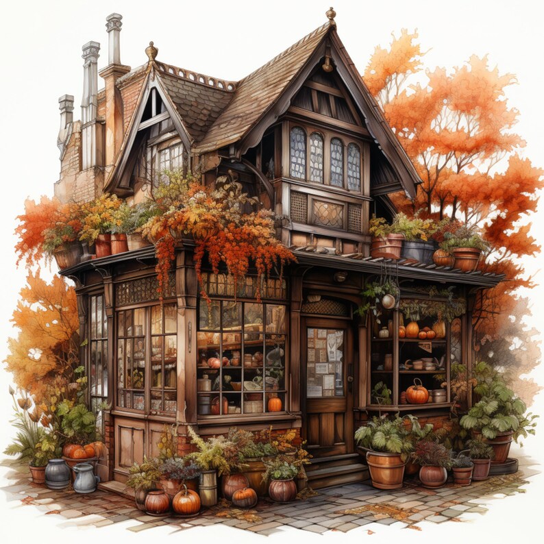 Autumn Store Fron Clipart Bundle PNG Format for Artistic - Etsy