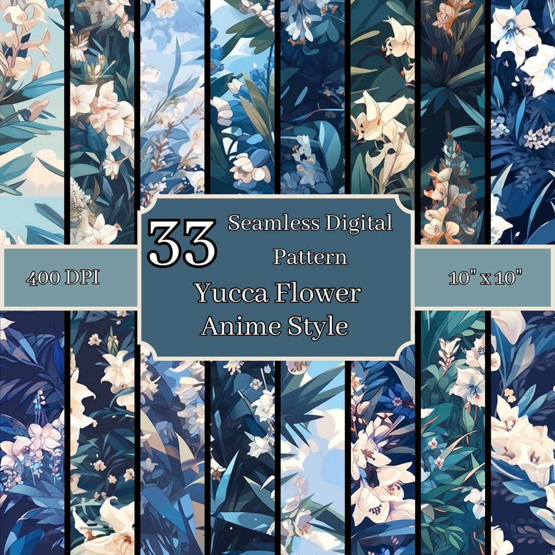 Yucca Flower Anime Style Seamless Patterns Bundle, High-resolution 400 ...