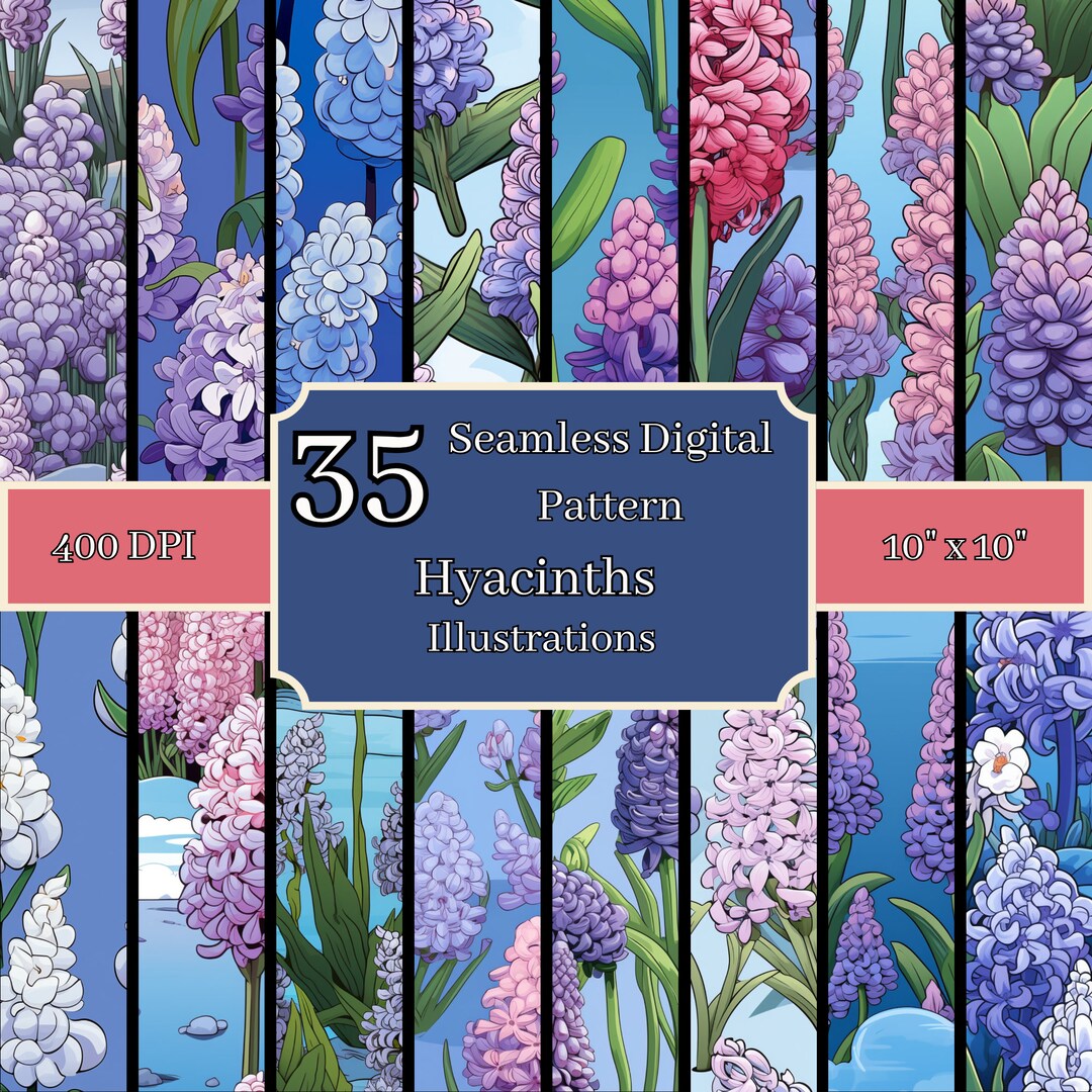 Hyacinths Illustrations Seamless Patterns Bundle, High-resolution 400 ...