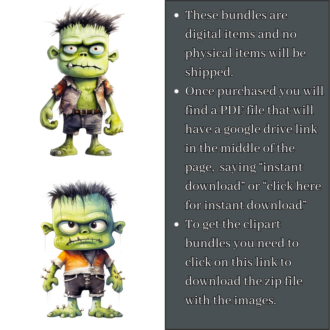 Cute Cartoon Frankenstein Monster Clipart Bundle, PNG, for Digital Art ...