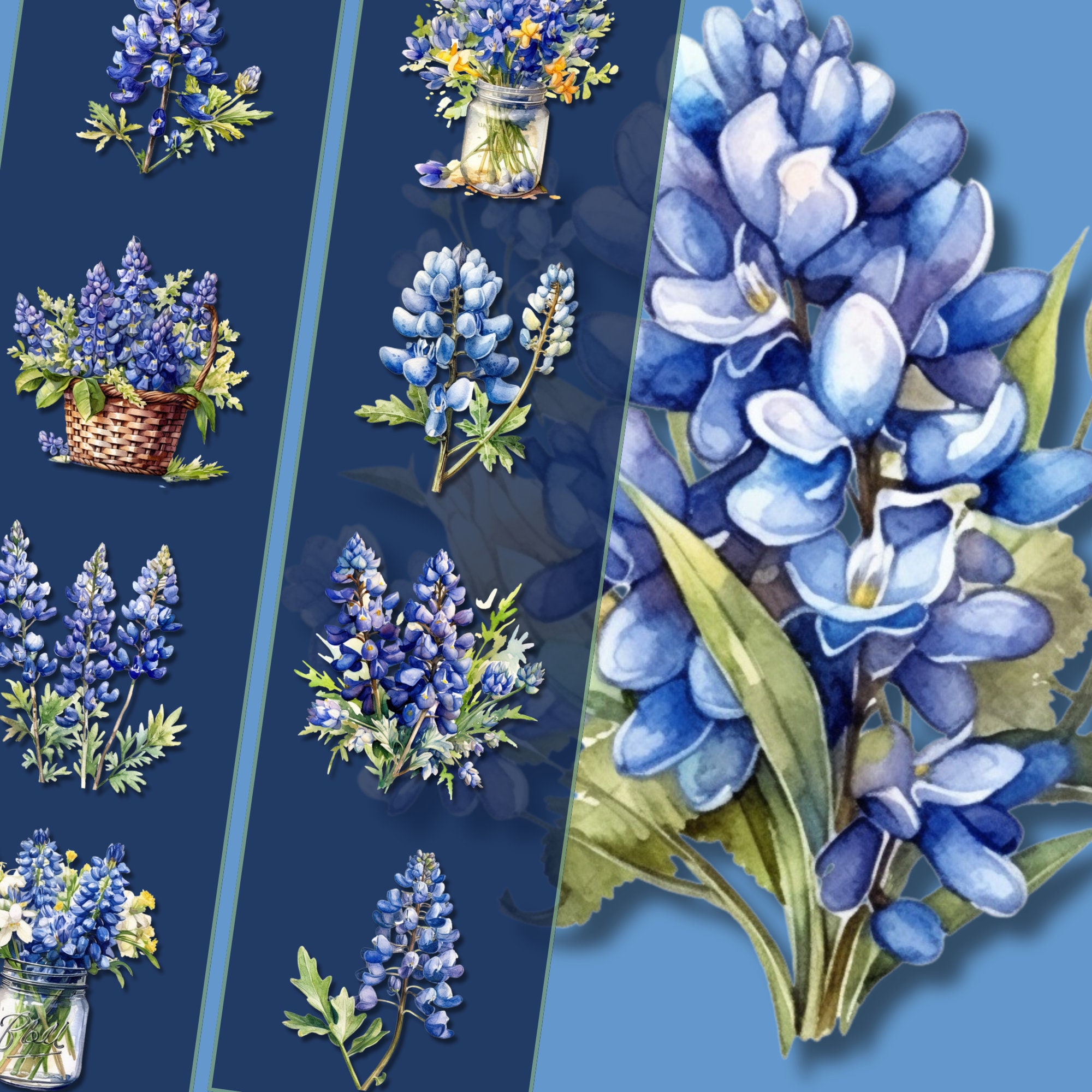 Bluebonnet Clipart Bundle High-resolution PNG Files, Instant Download ...