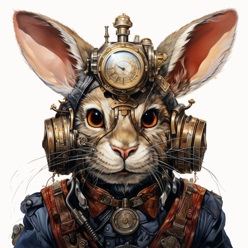 Steampunk Rabbit Clipart Bundle PNG Clipart Mechanical Bunny - Etsy