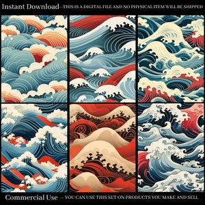 Japanese Waves Papercraft Inspired Seamless Patterns Bundle, High ...
