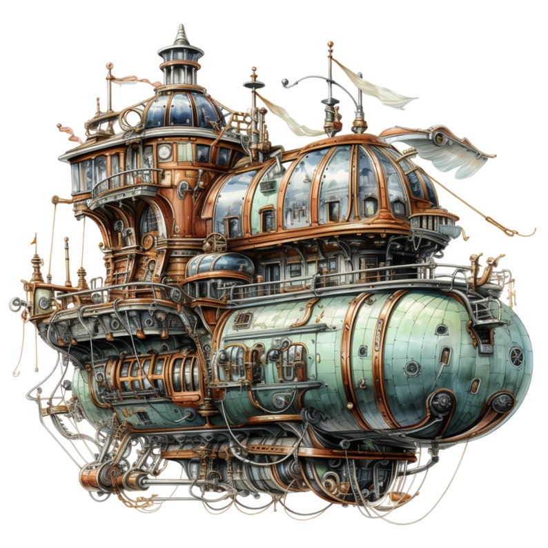 Steampunk Airship Clipart Bundle PNG Clipart Vintage - Etsy