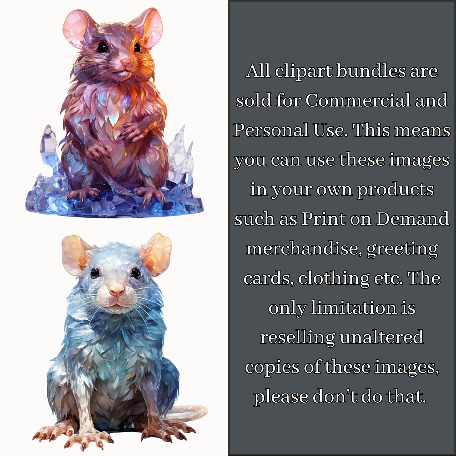 Mystical Crystal Rat Clipart Bundle, PNG Format, Artistic Creations and ...