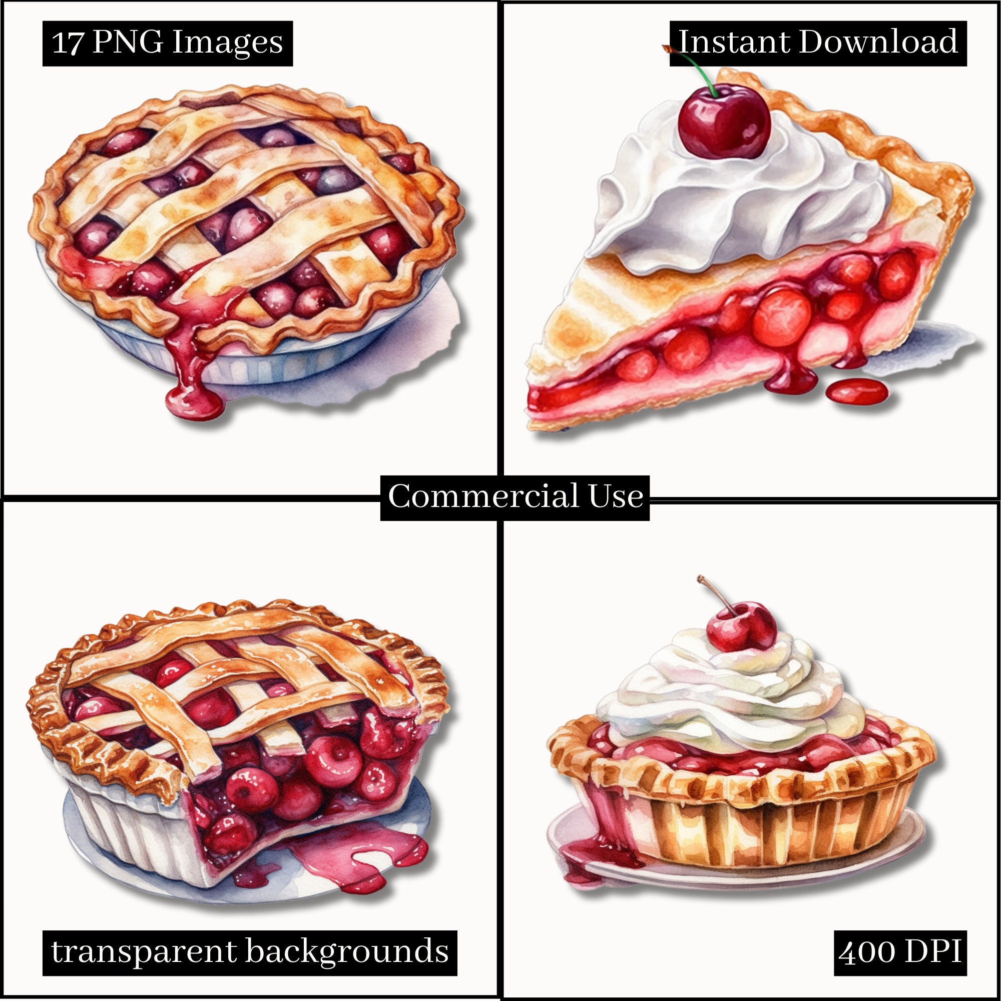 Cherry Pie Clipart Collection PNG Graphics Perfect for DIY - Etsy