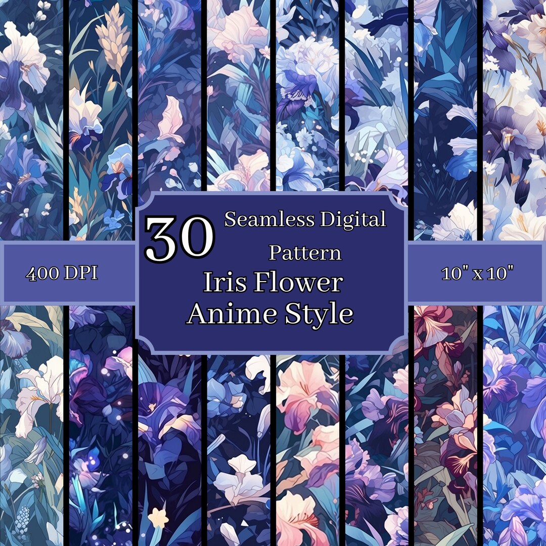 Iris Flower Anime Seamless Patterns Bundle, High-resolution 400 DPI ...