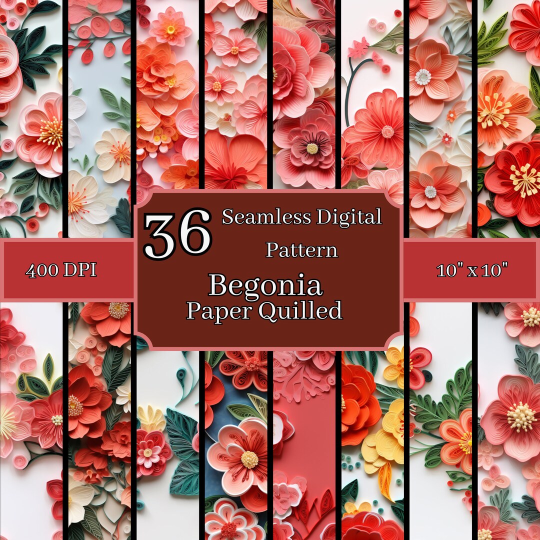 Paper Quilled Begonia Seamless Patterns Bundle, High-resolution 400 DPI ...