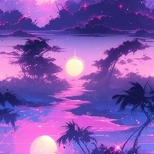Synth Wave Landscape Pixel Art Seamless Patterns Bundle, High ...