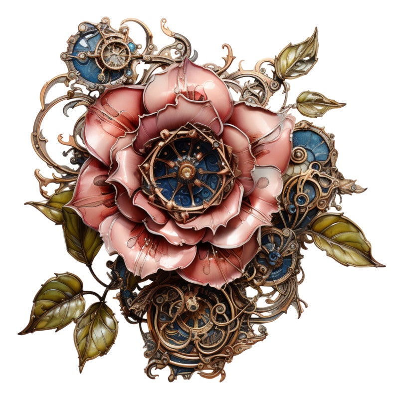 Steampunk Flower Clipart Bundle, PNG Clipart, Victorian Floral Designs ...