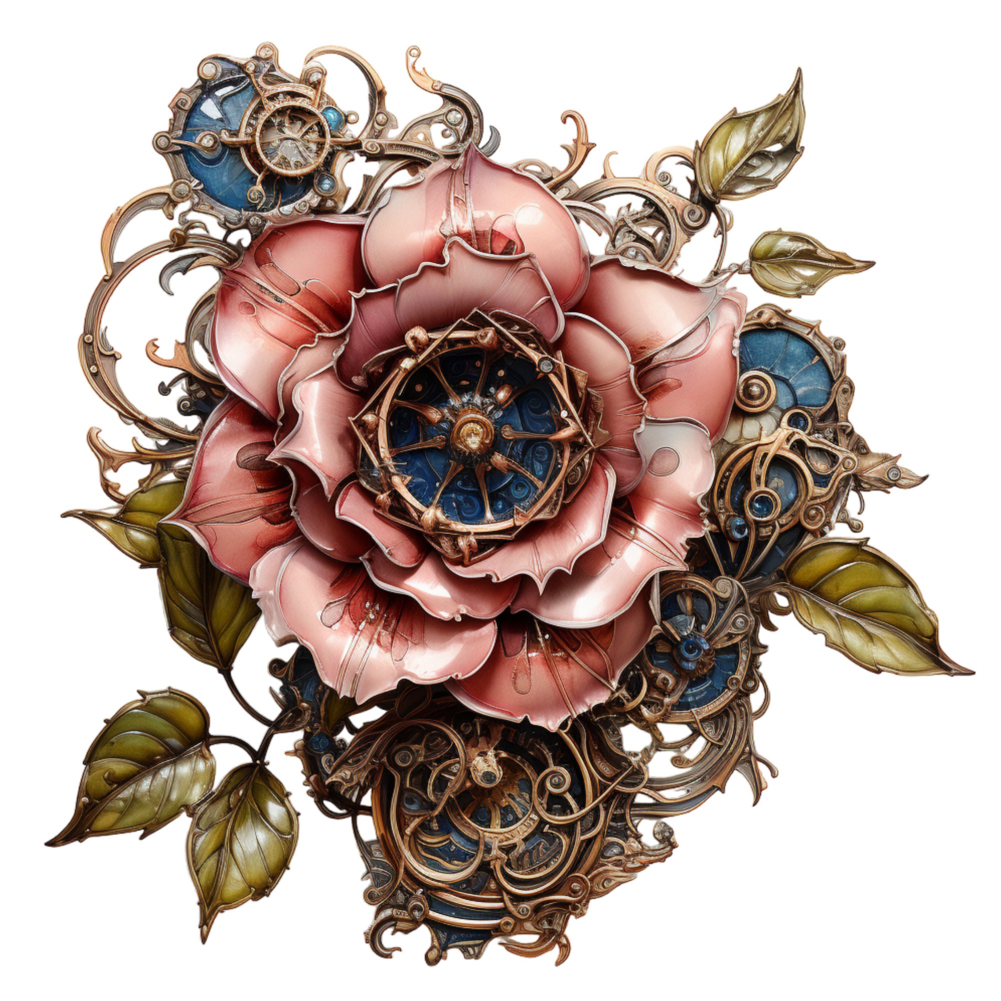 Steampunk Flower Clipart Bundle, PNG Clipart, Victorian Floral Designs ...