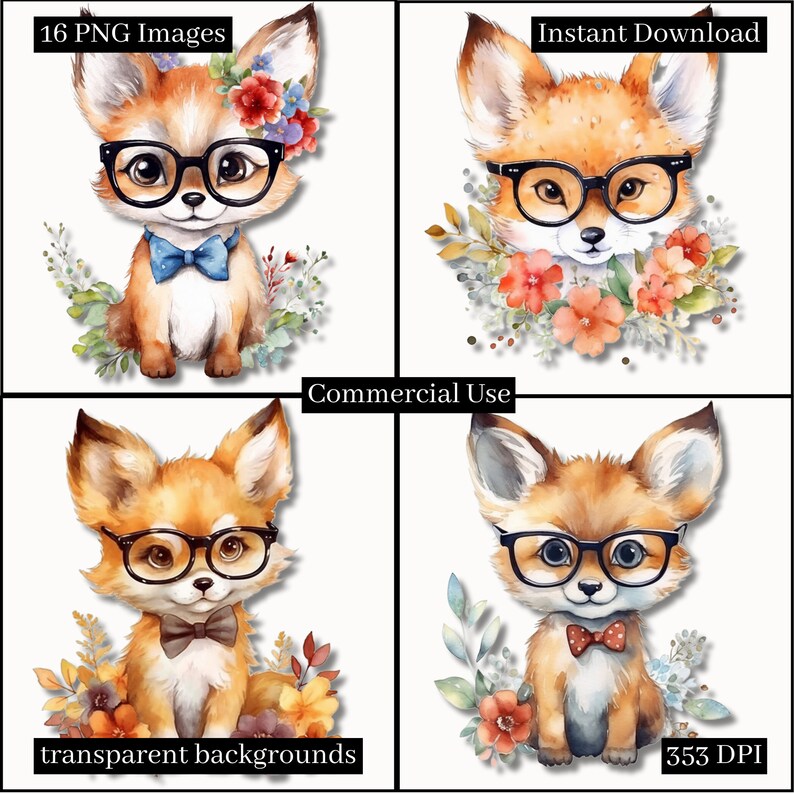 Fox Wearing Glasses Clipart Collection PNG Graphics, Transparent ...
