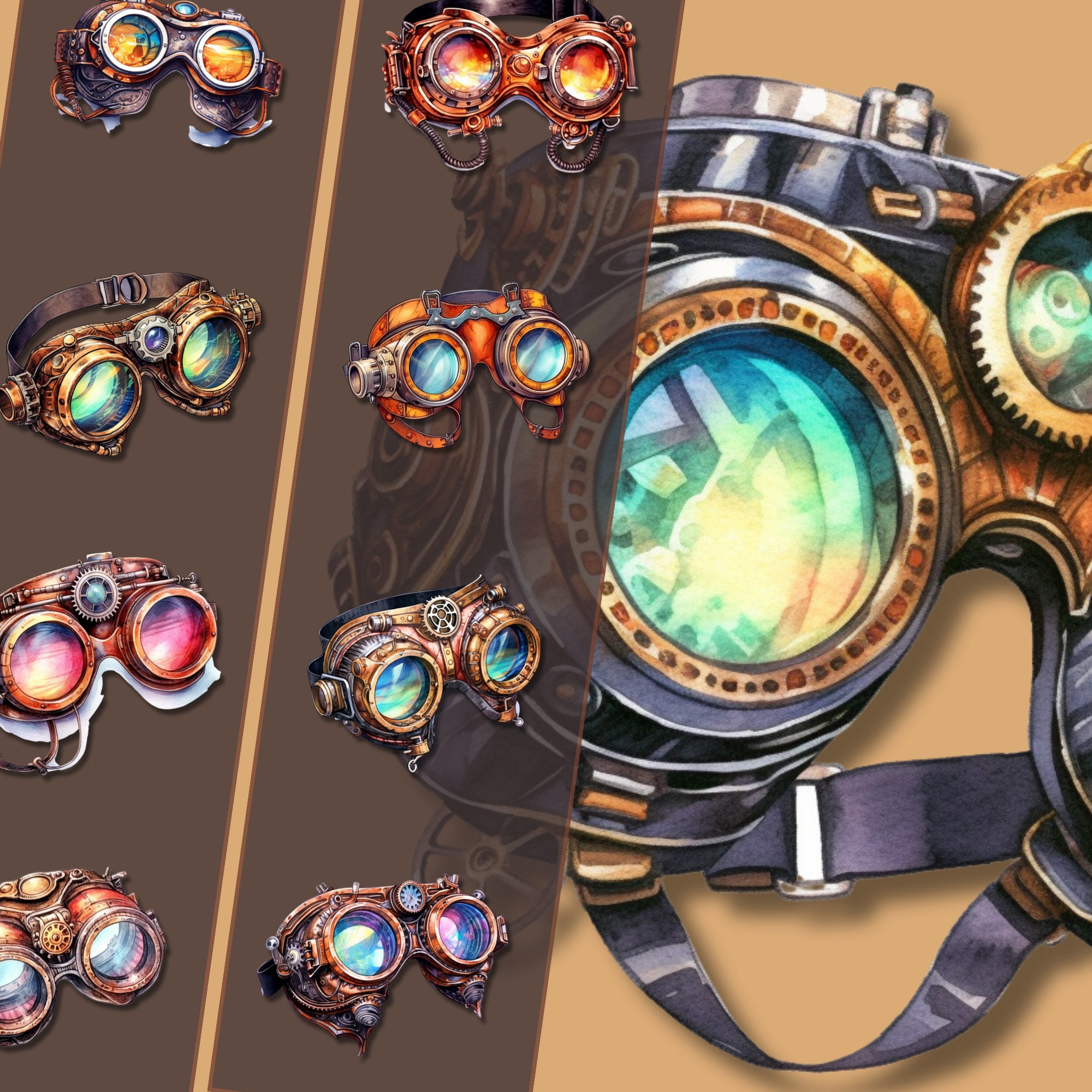 Steampunk Goggle Clipart Bundle High-resolution PNG Files - Etsy